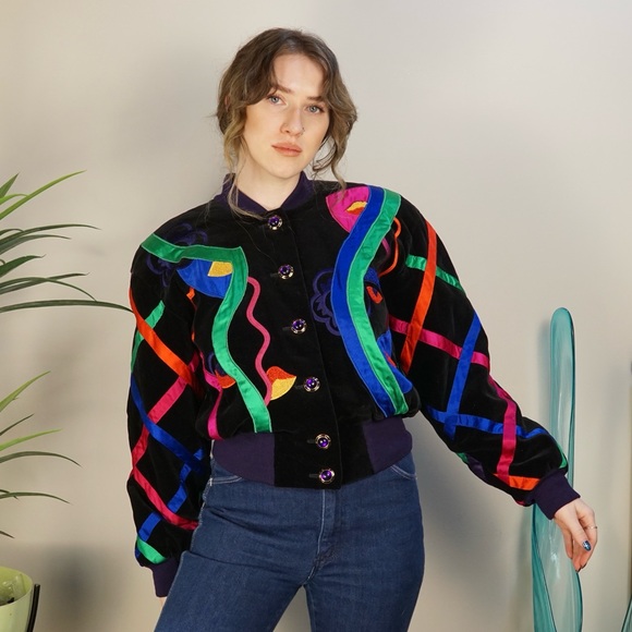Escada | Jackets & Coats | Vintage Escada Ribbon Face Abstract Bomber ...